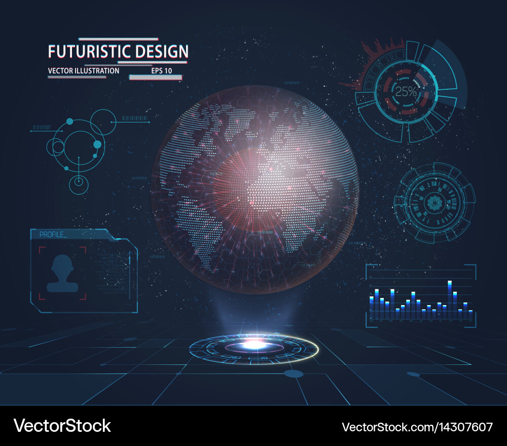 Futuristic interface with planet hologram Vector Image