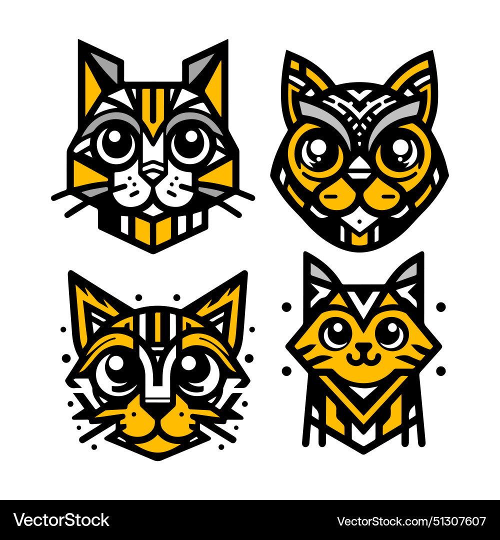 Set of stylized cats heads Royalty Free Vector Image