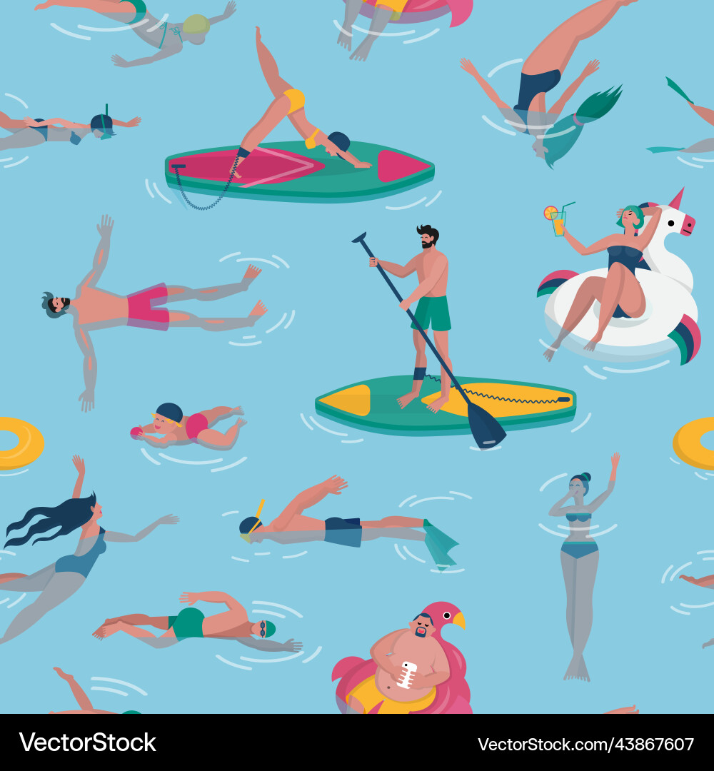 Summer swim pattern float people swimmer Vector Image