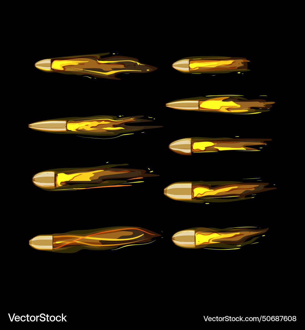Bullet flying set cartoon Royalty Free Vector Image