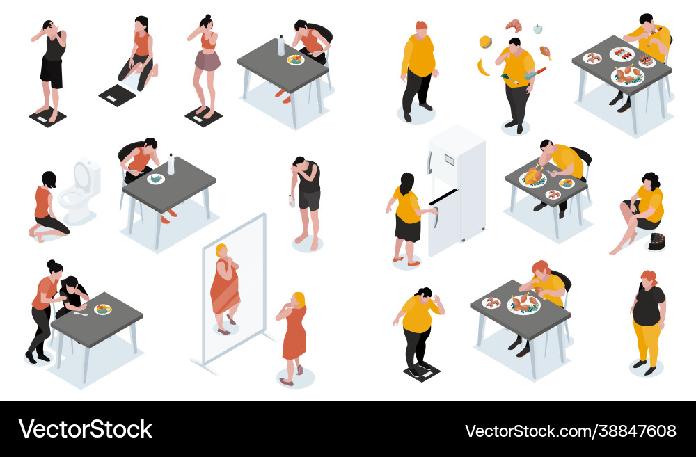 Gluttony isometric set Royalty Free Vector Image