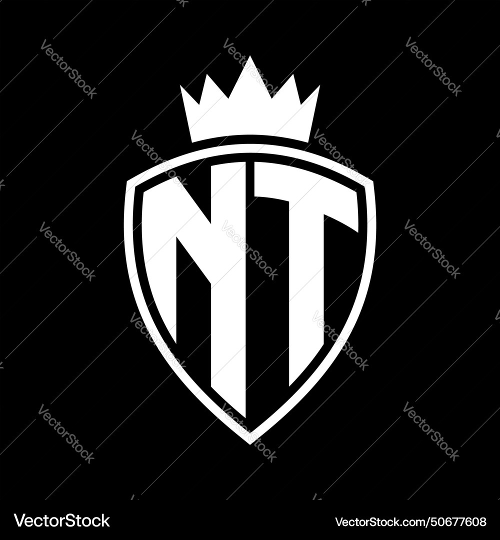 Nt letter monogram shield and crown outline shape Vector Image