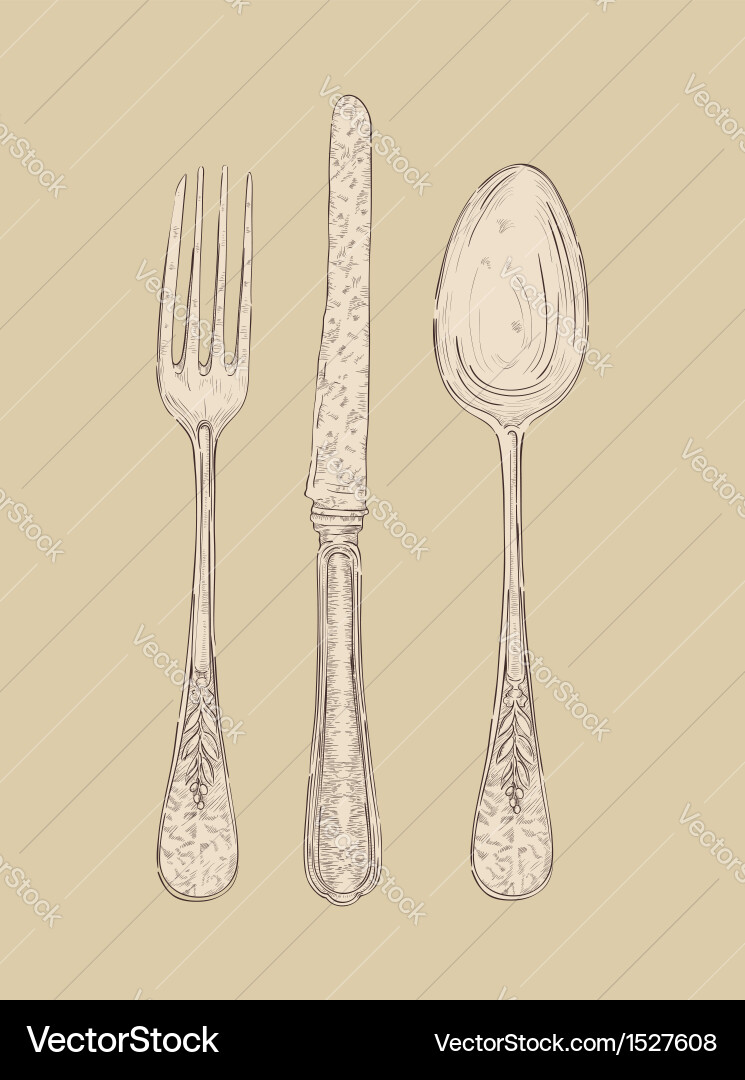 Retro Silver Cutlery Set Royalty Free Vector Image