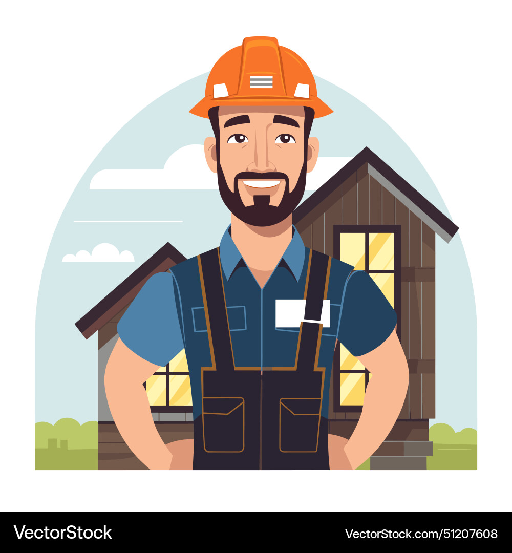 Smiling construction worker stands confidently Vector Image