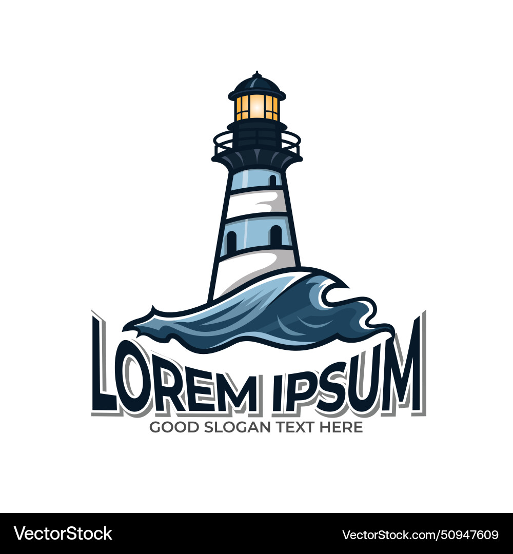 Lighthouse with ocean logo design beacons icon Vector Image
