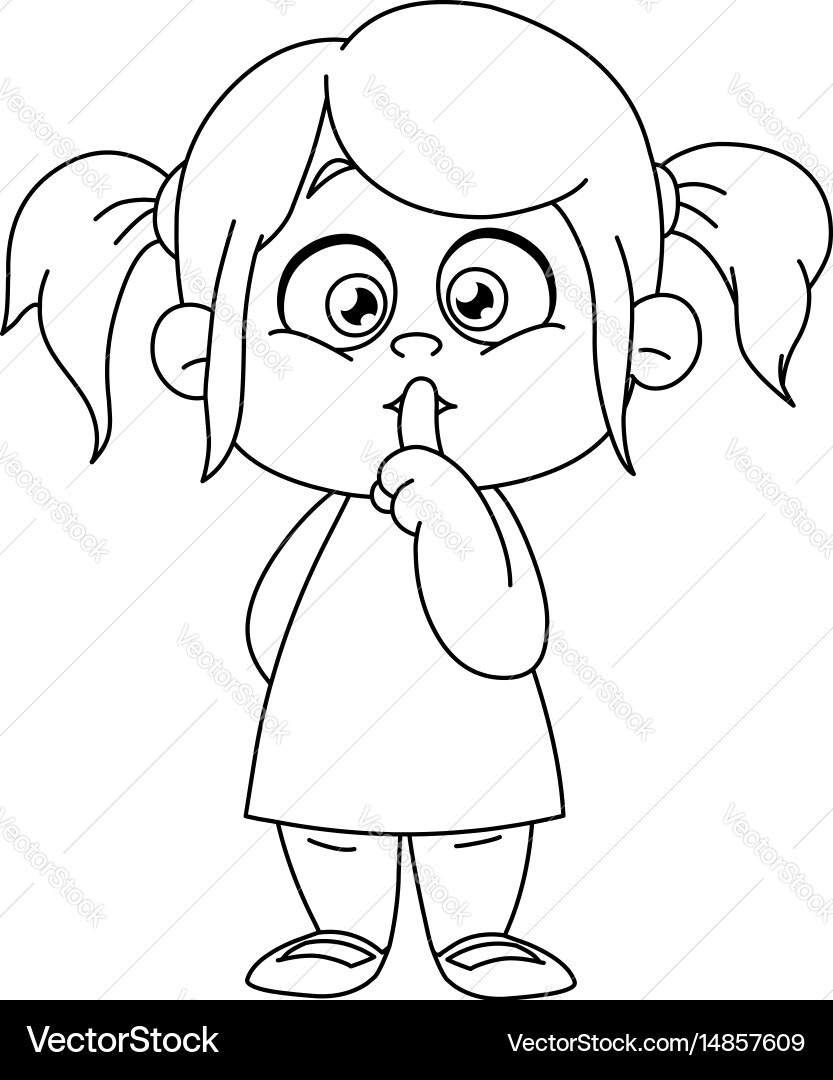 Outlined finger on lips girl Royalty Free Vector Image