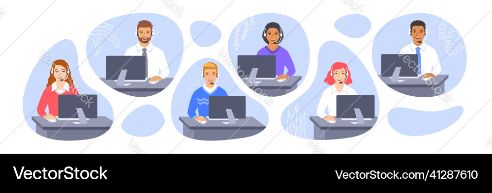 Call center customer care operators at office Vector Image