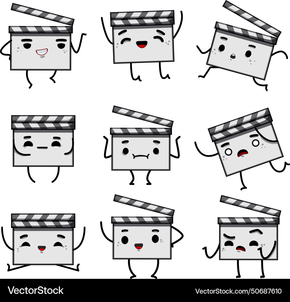 Clapper board character set cartoon Royalty Free Vector