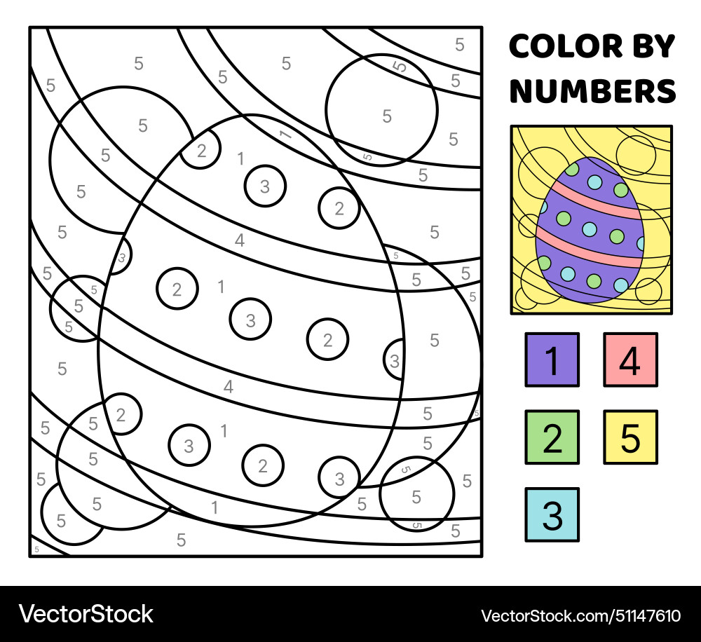 Color by number purple easter egg coloring page Vector Image