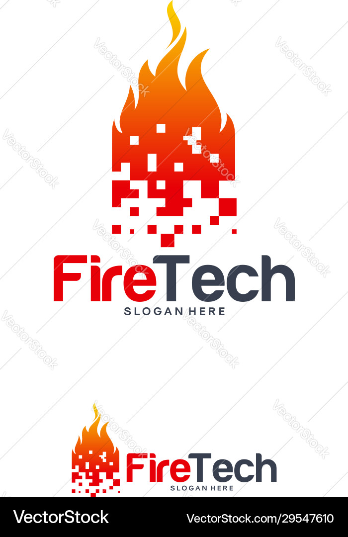 Digital fire logo designs concept pixel Royalty Free Vector