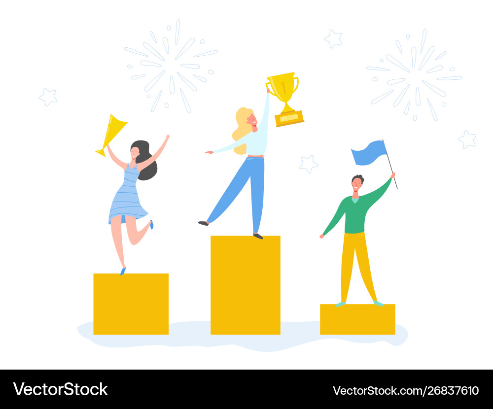 Erfolg feiern Mann & Frau mit Trophy Lizenzfreier Vektor