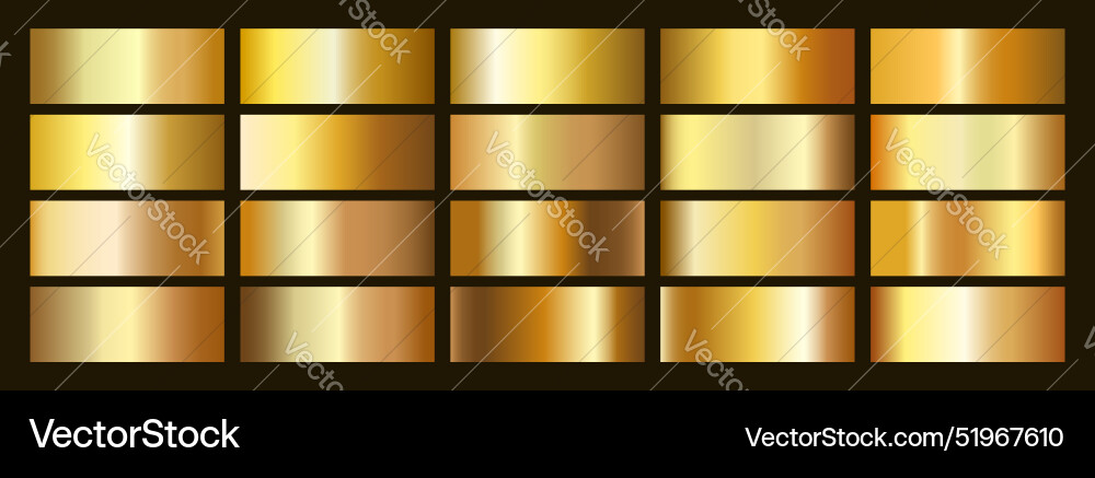 Gold gradients set metallic golden colour Vector Image