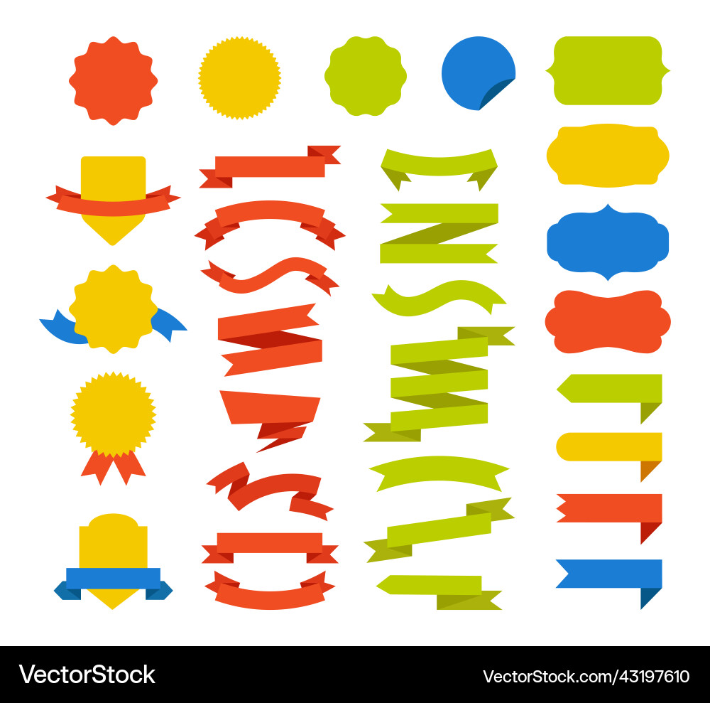 Label banners blank flags and waving ribbons Vector Image