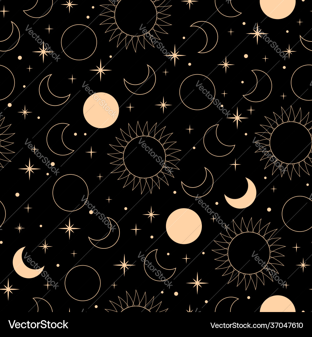 Mystical esoteric pattern with sun moon and stars Vector Image