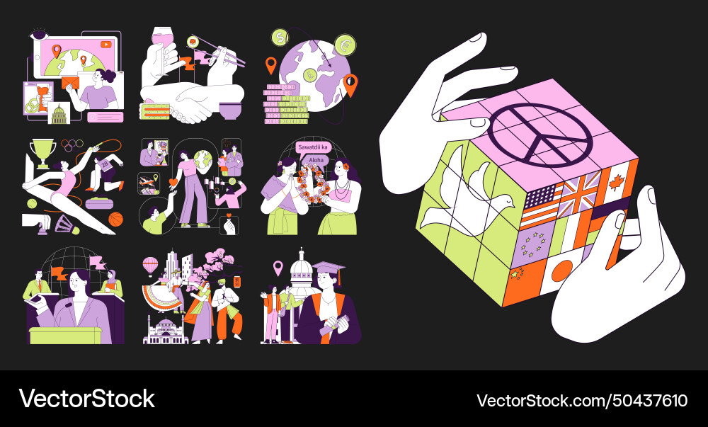 Soft power set global connectivity and cultural Vector Image