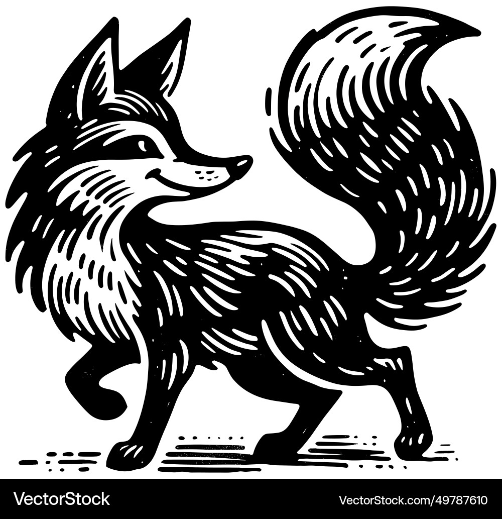 Woodcut Fox Illustration Royalty Free Vector Image