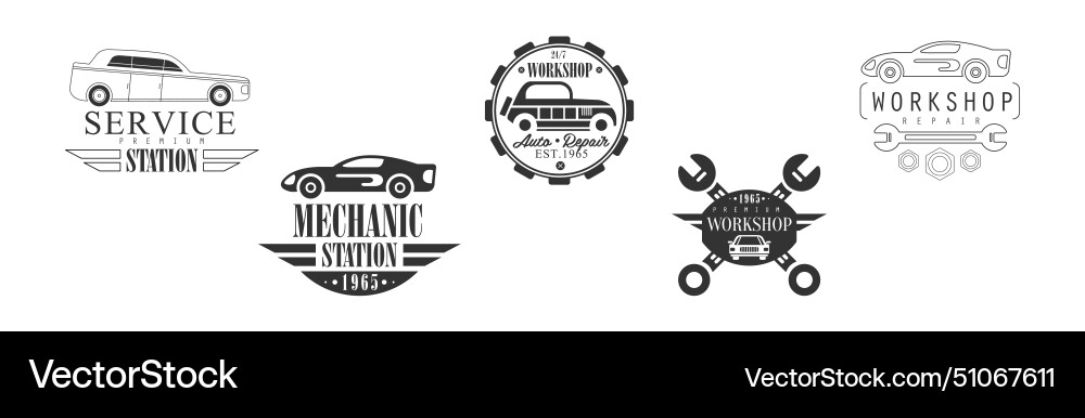 Auto repair and mechanic workshop label emblem Vector Image