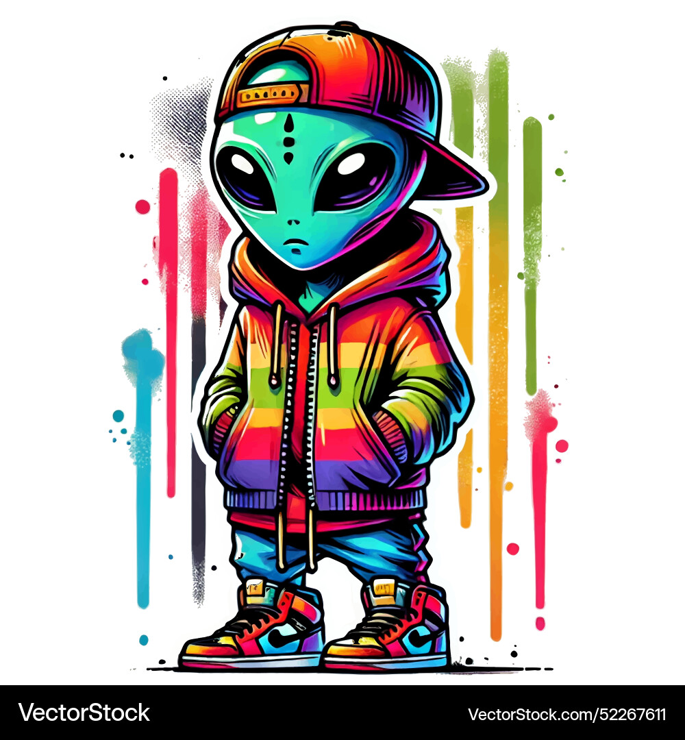 Colorful graffiti alien boy dressed in a hiphop Vector Image