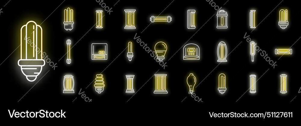 Uv lamp icons set neon Royalty Free Vector Image