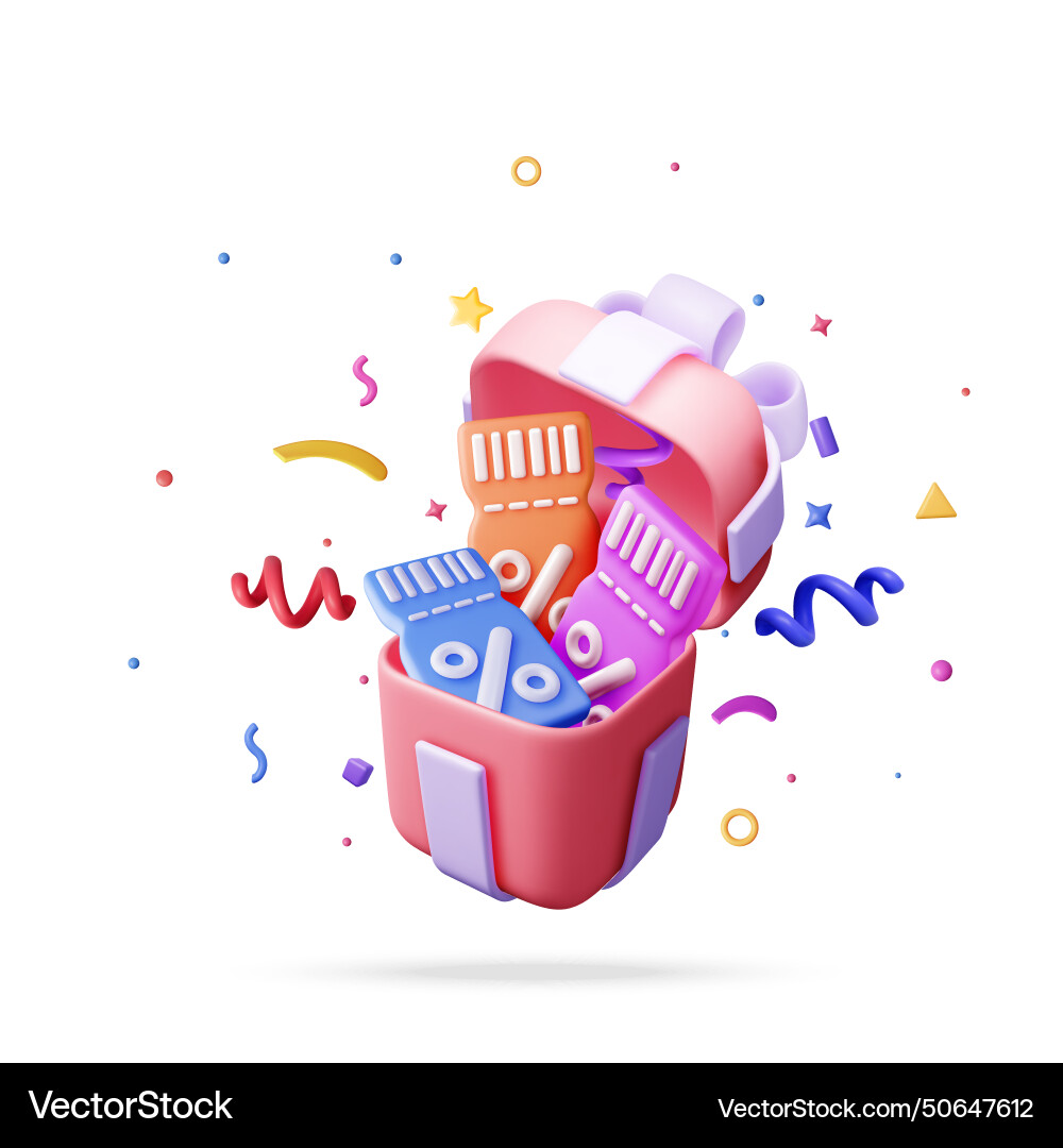 3d coupon with percent symbol in gift box Vector Image