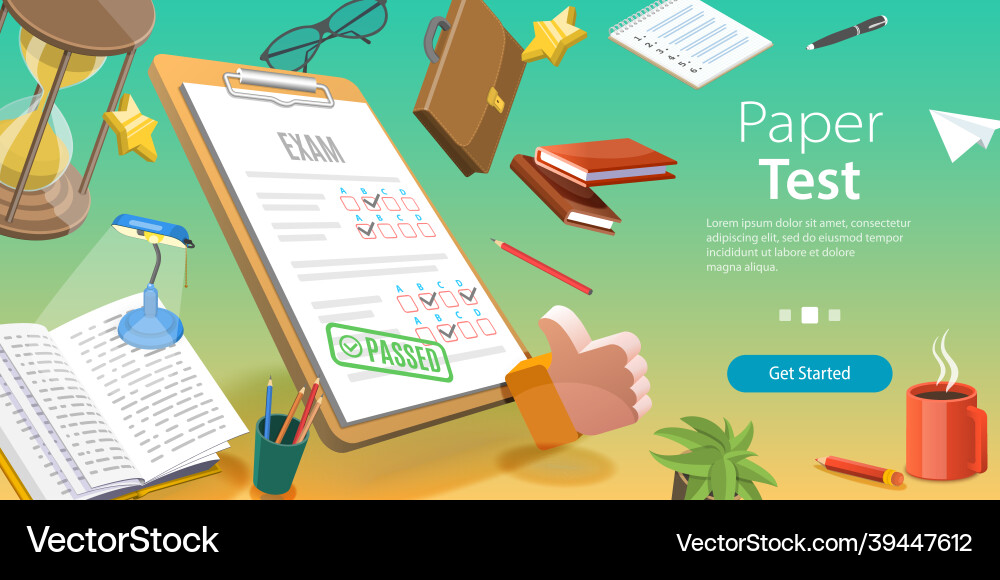 3D Exam Paper with Grade Results Royalty Free Vector Image