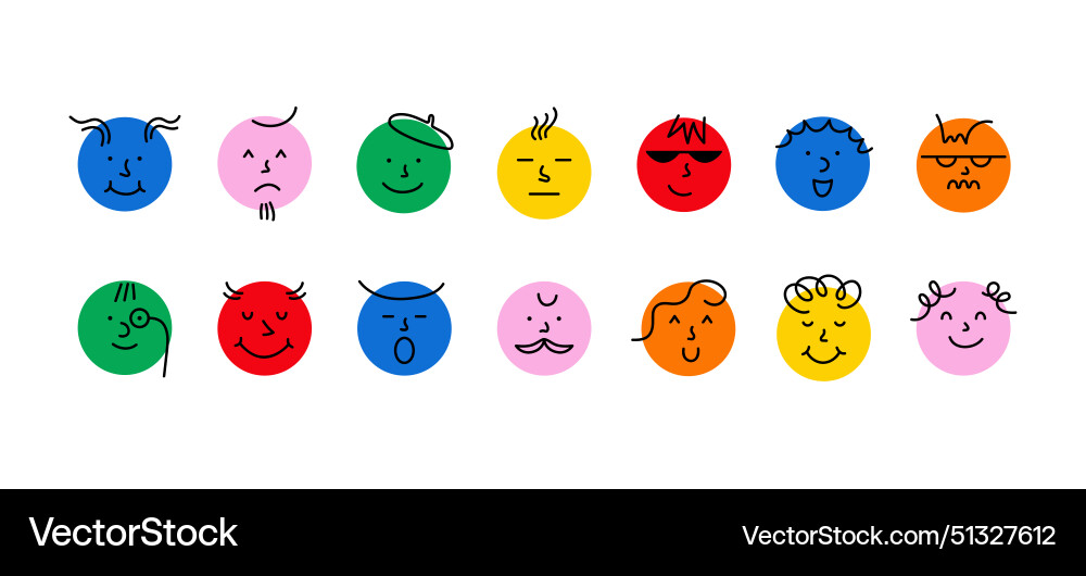 Round comic faces with different emotions cartoon Vector Image