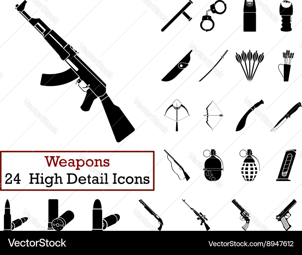 Set of 24 weapon icons Royalty Free Vector Image