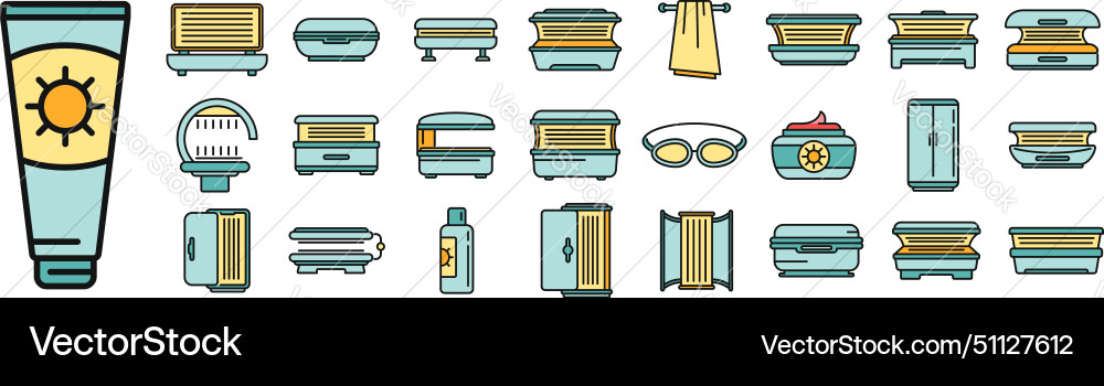 Solarium icons set color line Royalty Free Vector Image