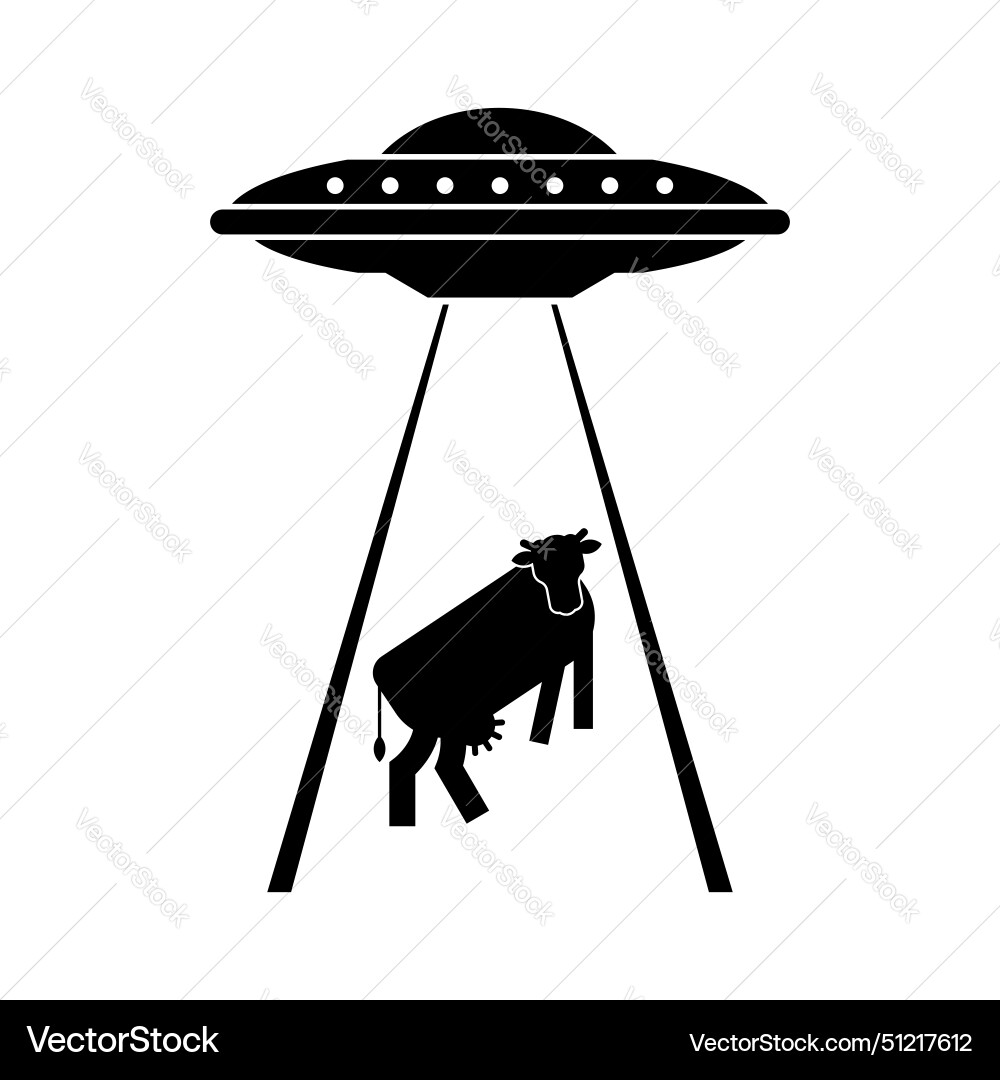 Ufo steals cow icon sign alien flying saucer Vector Image Ufo steals cow icon sign alien flying saucer Vector Image