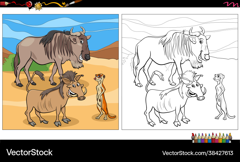 Cartoon wild animal characters group coloring Vector Image