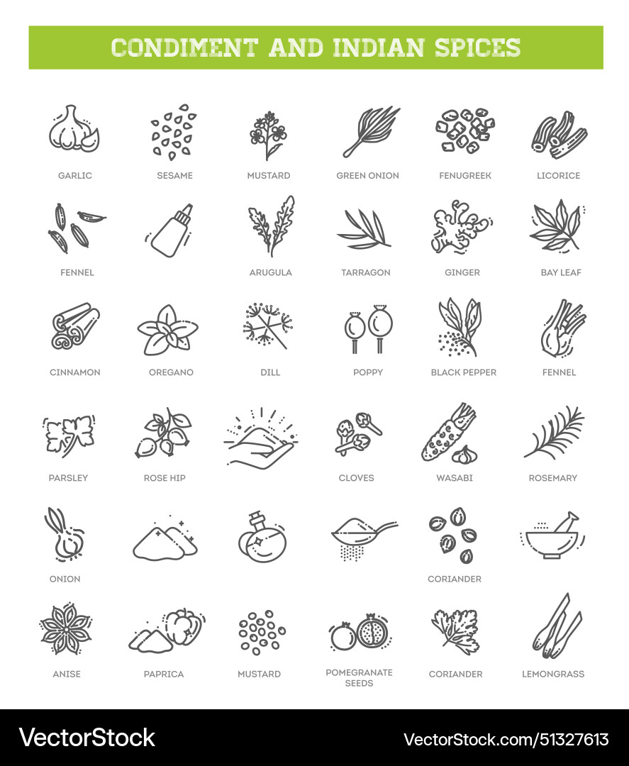 Condiment icons set outline Royalty Free Vector Image