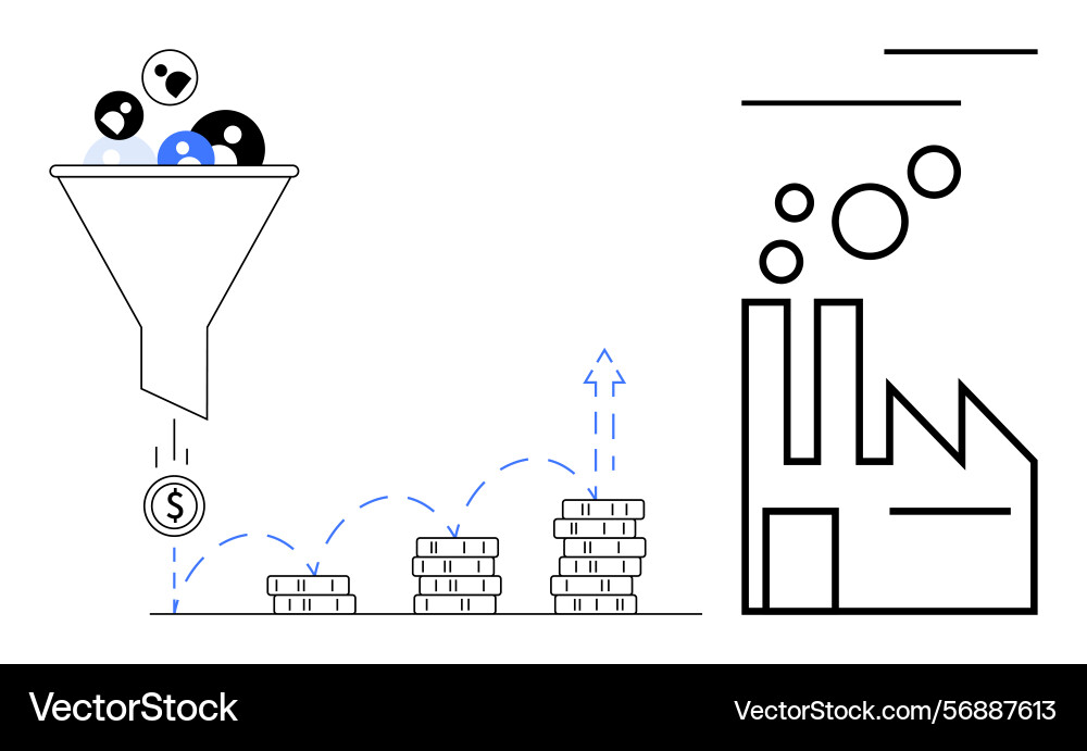 Conversion funnel and factory production driving Vector Image