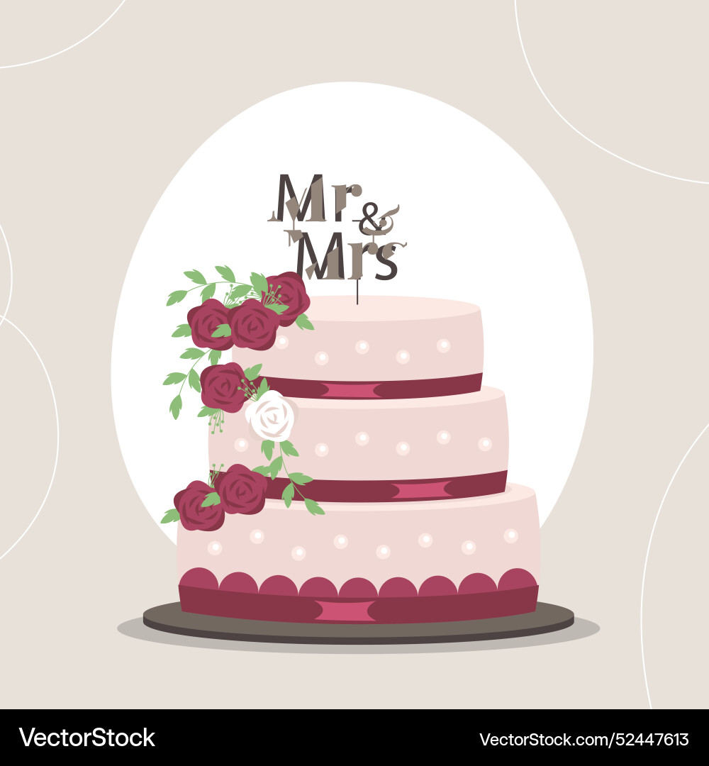 Flat wedding cake with topper Royalty Free Vector Image