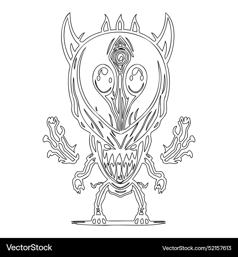 Monster alien outline sketch Royalty Free Vector Image