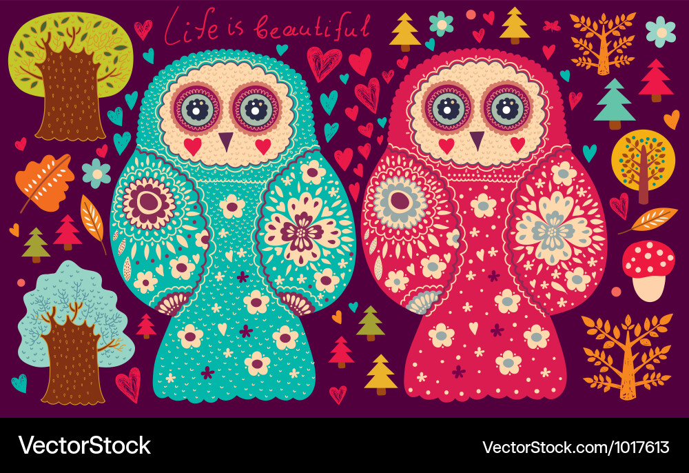 Owl couple Royalty Free Vector Image - VectorStock