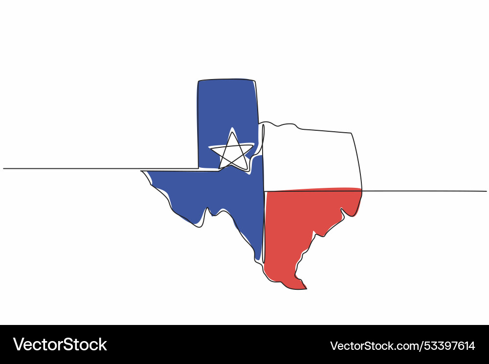Continuous one line drawing map of texas Vector Image