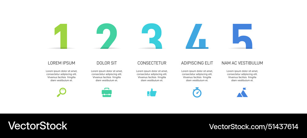 Horizontal progress bar featuring 5 arrow-shaped Vector Image