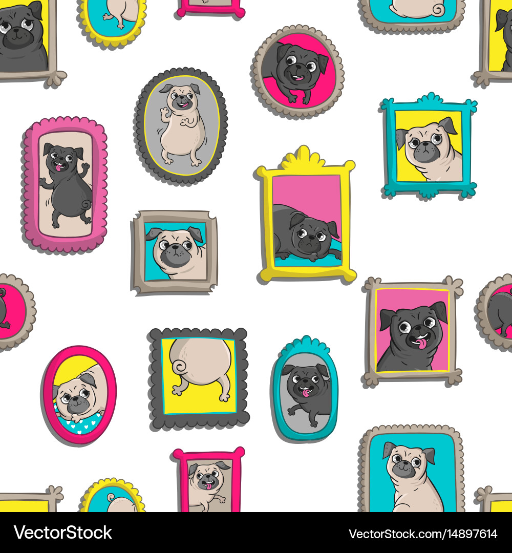 Pug Portrait Frames Pattern Royalty Free Vector Image