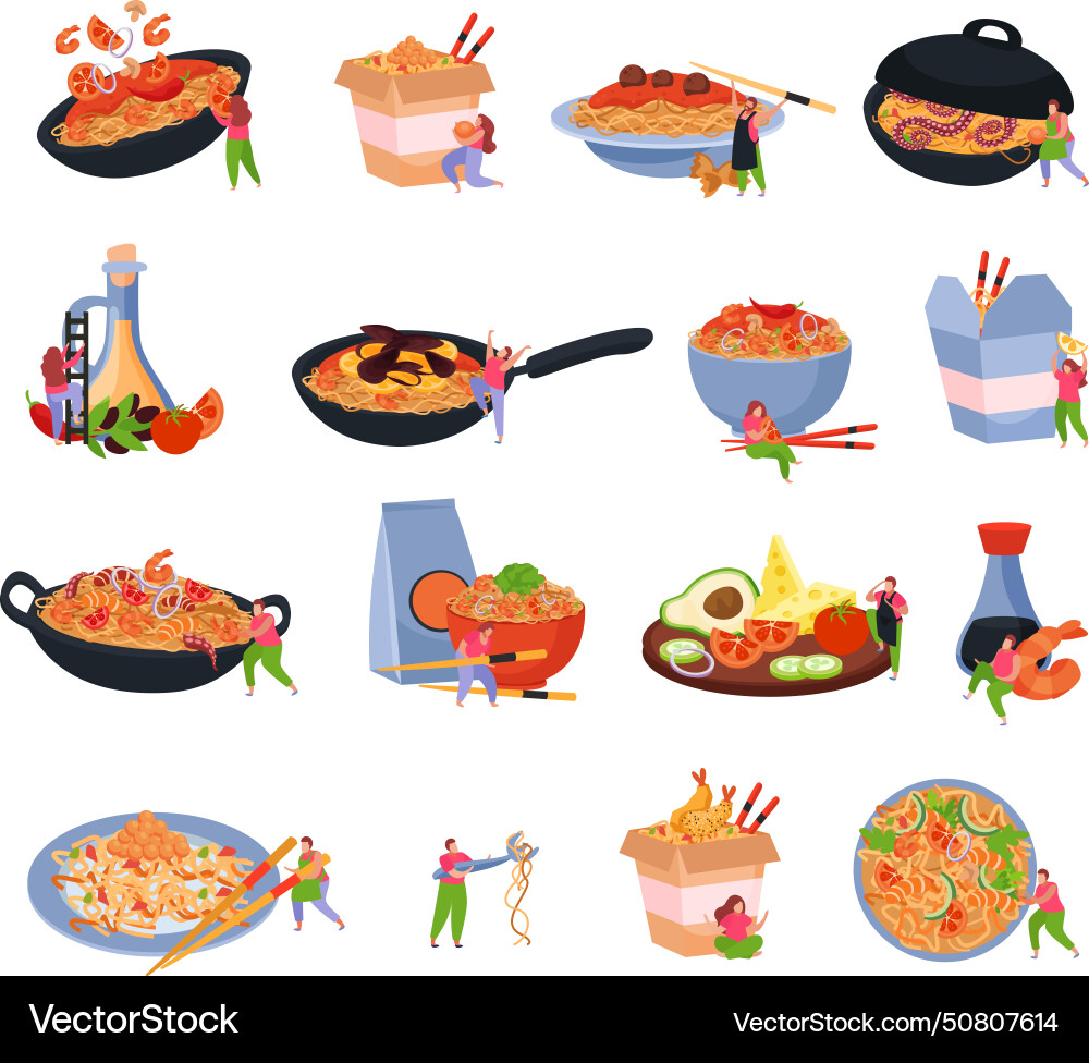 Wok box flat icons Royalty Free Vector Image - VectorStock