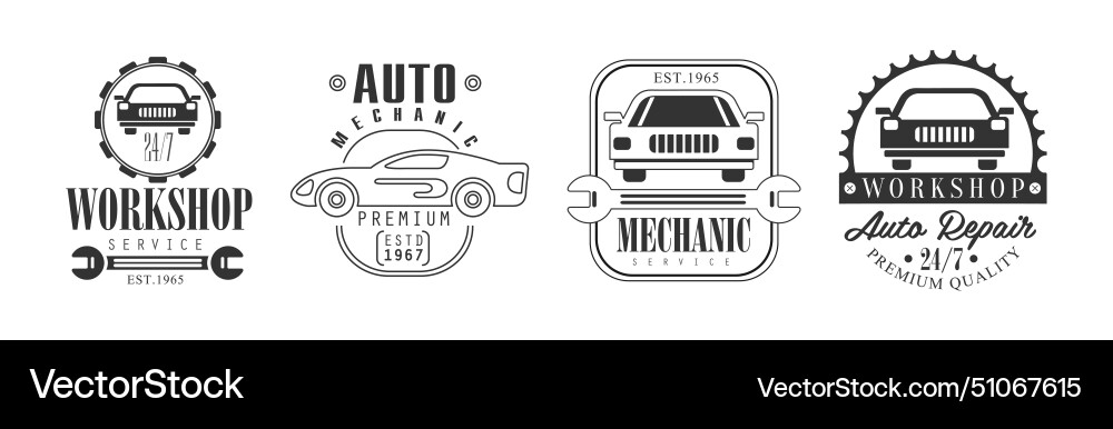 Auto repair and mechanic workshop label emblem Vector Image