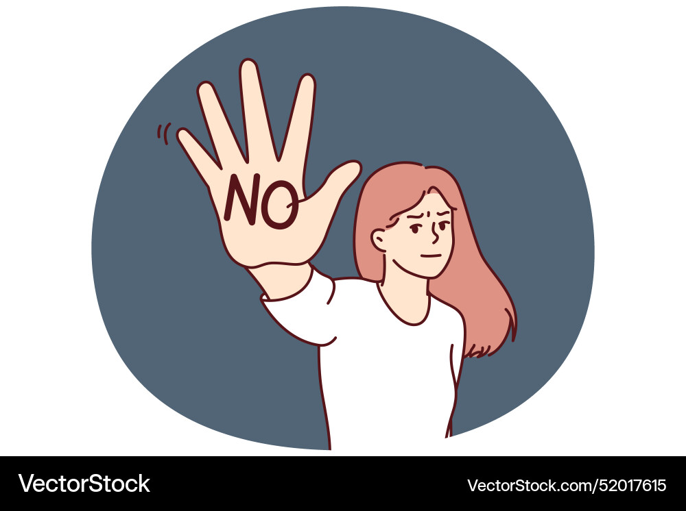 Brave woman makes stop gesture showing palm Vector Image
