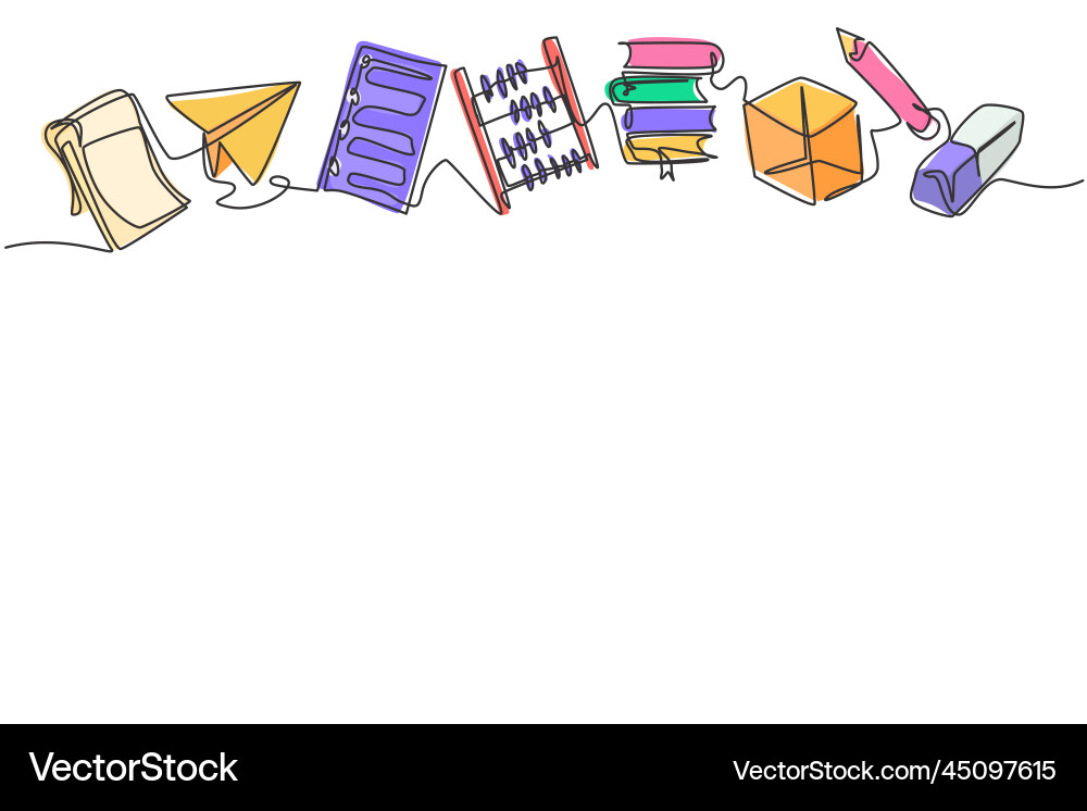 Continuous one line drawing of school equipment Vector Image