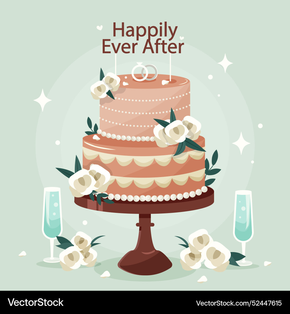 Flat wedding cake with topper Royalty Free Vector Image