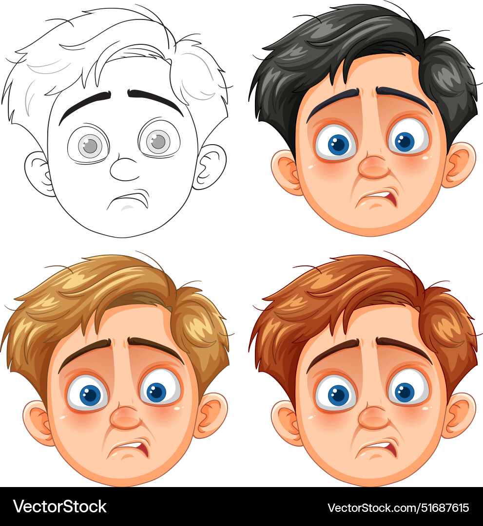 Four variations of a worried face Royalty Free Vector Image