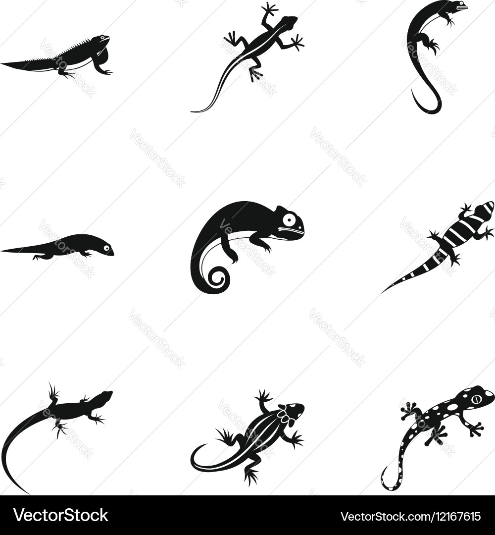 Lizard Icon Set - 9 Diverse Reptiles Royalty Free Vector