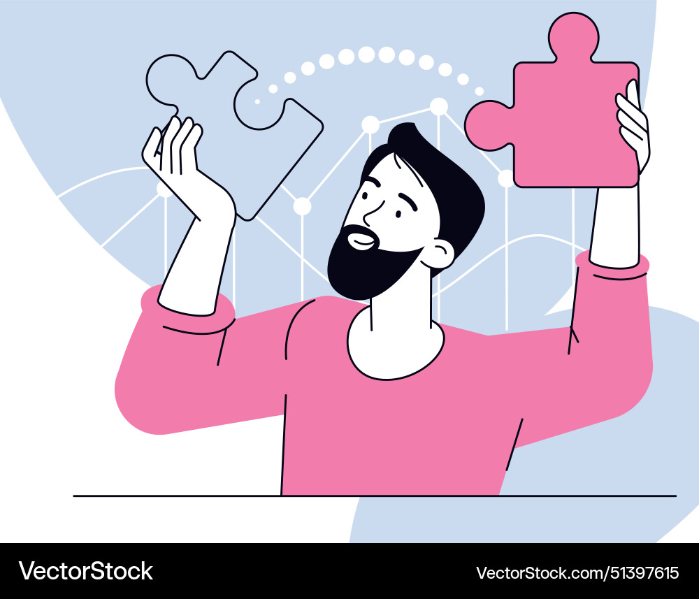 Man connecting puzzle pieces Royalty Free Vector Image