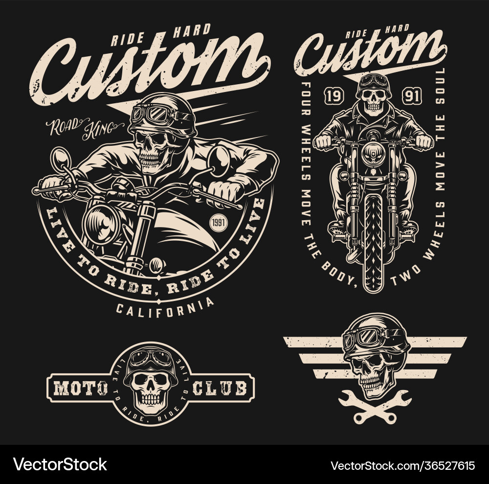 Motorcycle vintage monochrome badges Royalty Free Vector