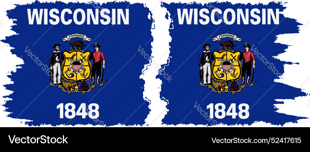 Wisconsin and states grunge brush flags Royalty Free Vector