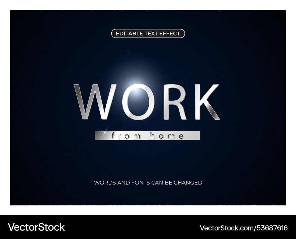 Editable work from home text effect with flare Vector Image