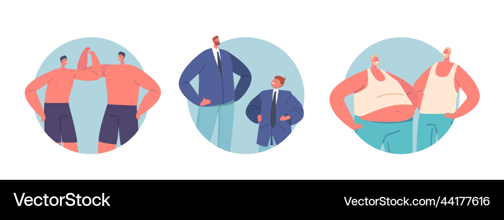 Male characters with distorted perception isolated